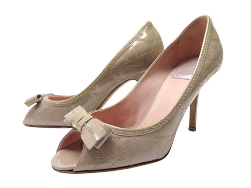 CHAUSSURES CHRISTIAN DIOR ESCARPINS 37.5 CUIR CANNAGE VERNIS TAUPE ...