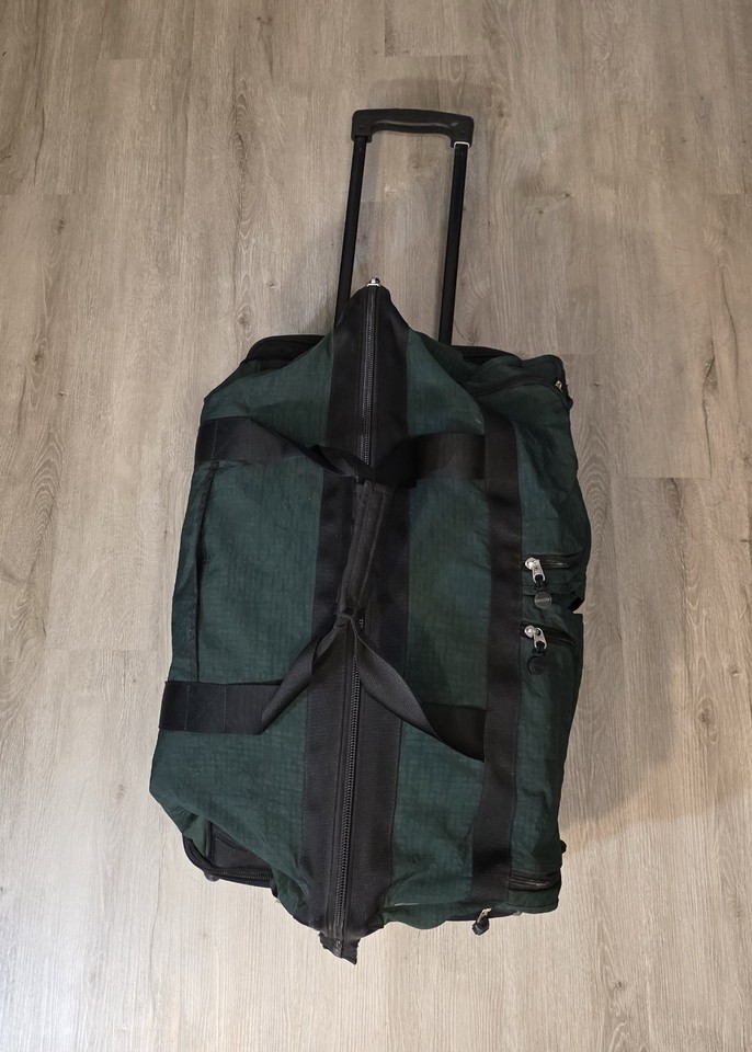 Vintage LL Bean Duffel Bag Luggage Nylon Green Weekender Pull Wheels | eBay