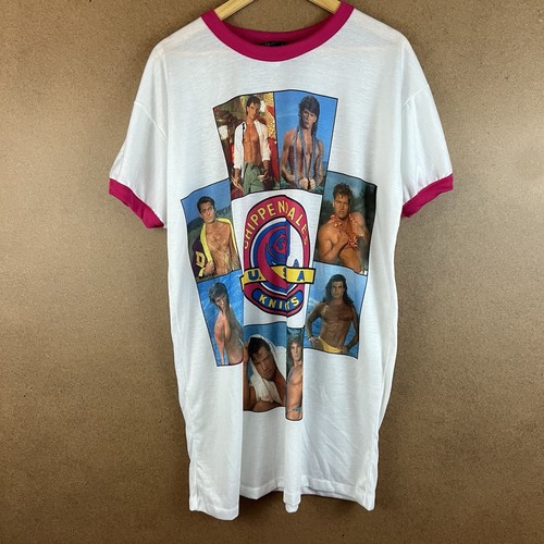 Vtg Chippendales Knights Tee One Size Sleep Shirt Pink Ringer Made In ...