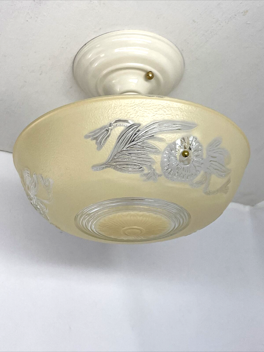 Yellow Glass Semi Flush Light Fixture 10" Yellow Shade Light