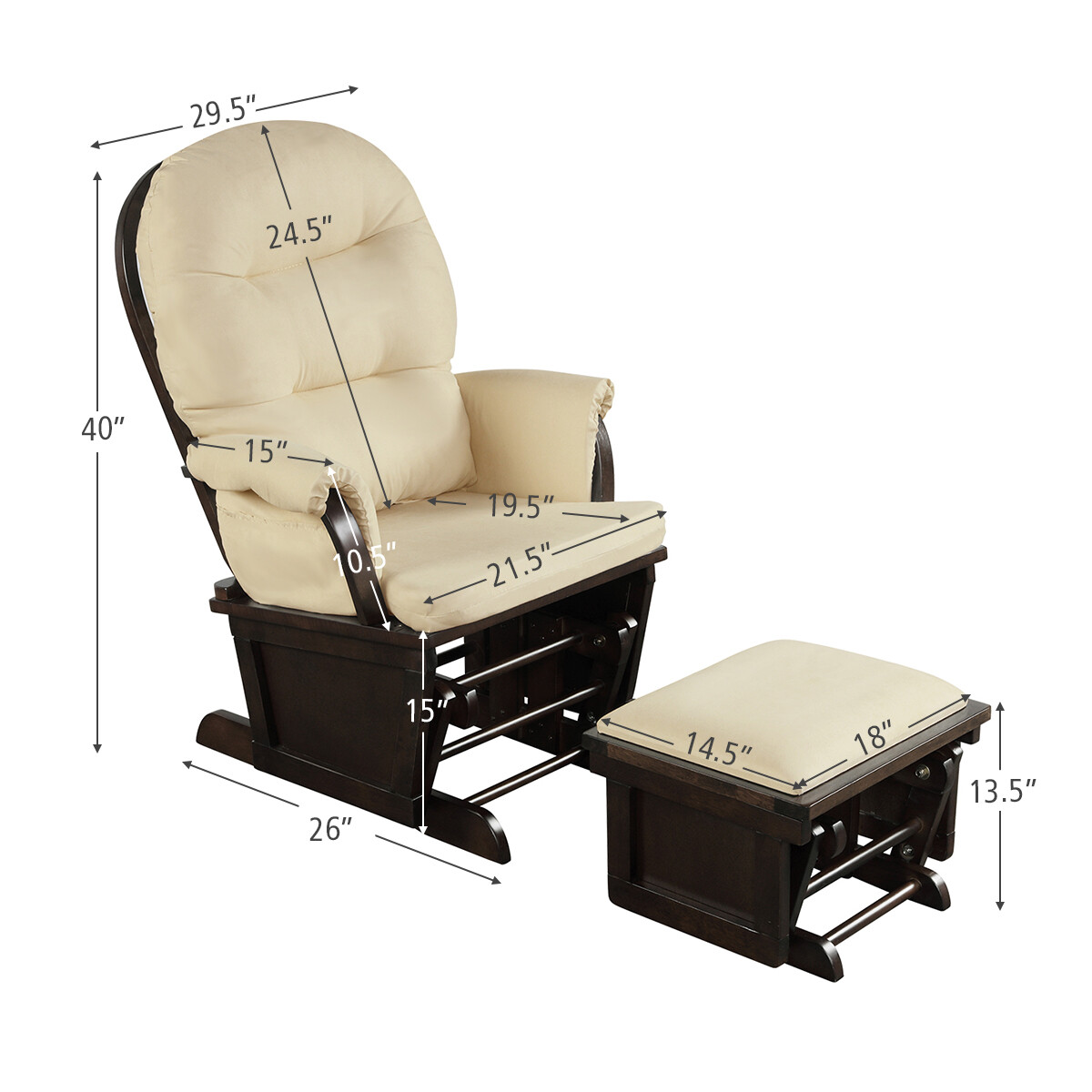 Baby Nursery Relax Rocker Rocking Chair Glider & Ottoman Set w/Cushion ...