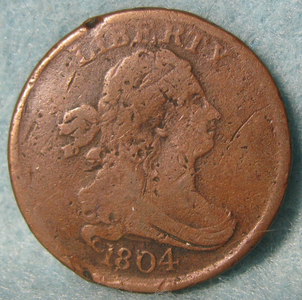 1804 Draped Bust Half Cent Rotated Reverse Better Grade Details Old US ...