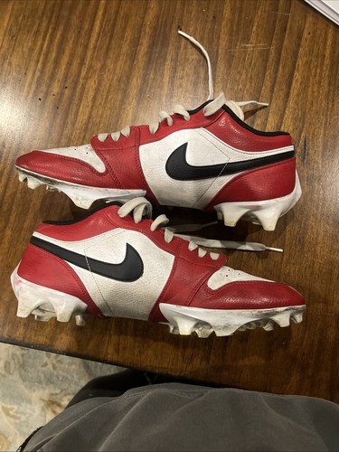 Men's Jordan 1 Low TD Football Cleat Red Size 12 | custom cream laces ...