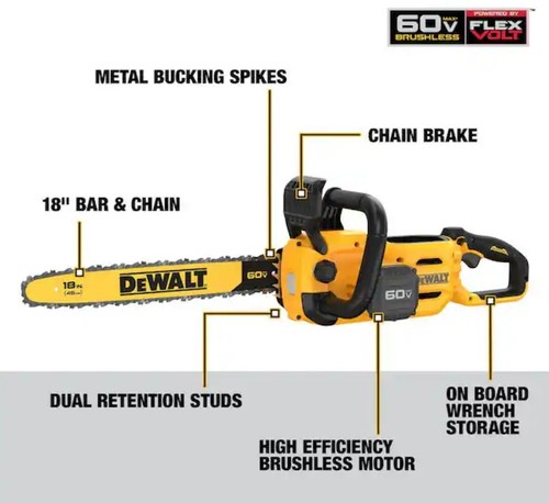 Dewalt FLEXVOLT 60V MAX 18" in. Brushless Battery Chainsaw (Tool Only ...