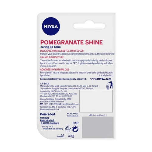 NIVEA Lip Balm, Pomegranate Shine with Natural Oils For Dark Red Shine ...