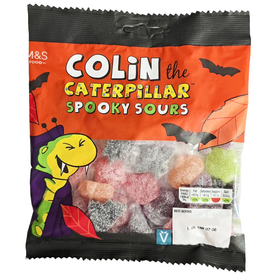 M&S Colin The Caterpillar Fruit Gums Spooky Sours 170g x 2, Halloween ...