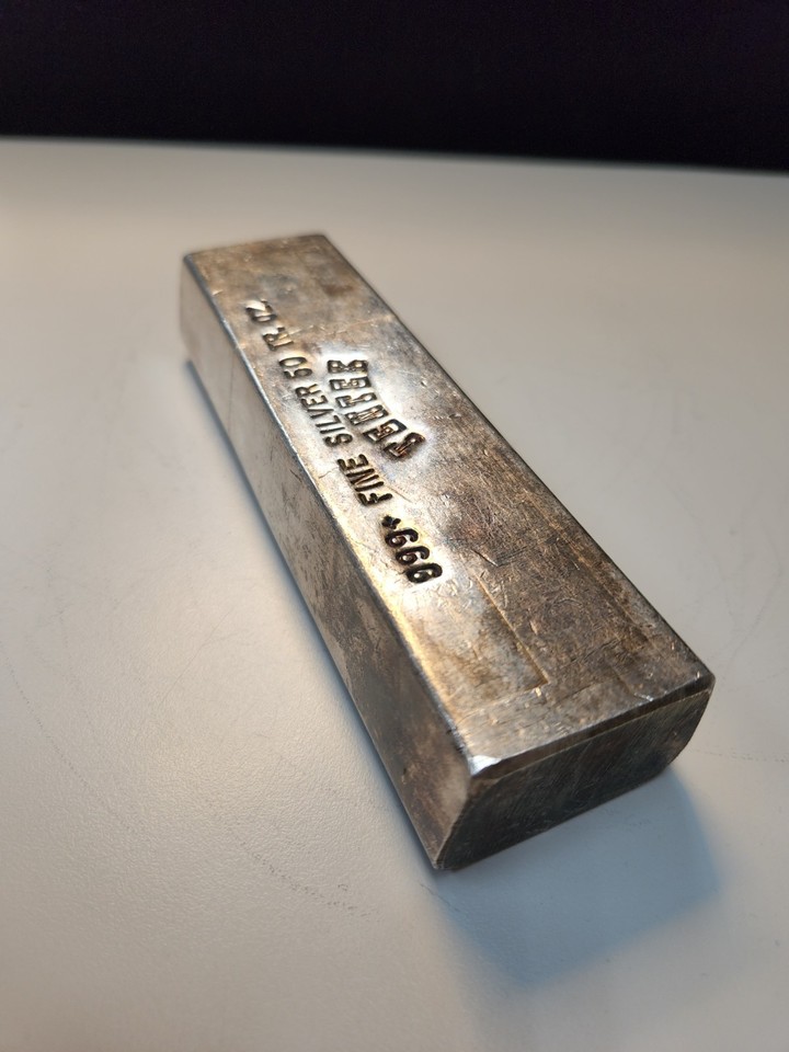 Vintage 50 oz TENTEX Silver Bar Poured Kit Kat Ag .999 Fine Rare | eBay