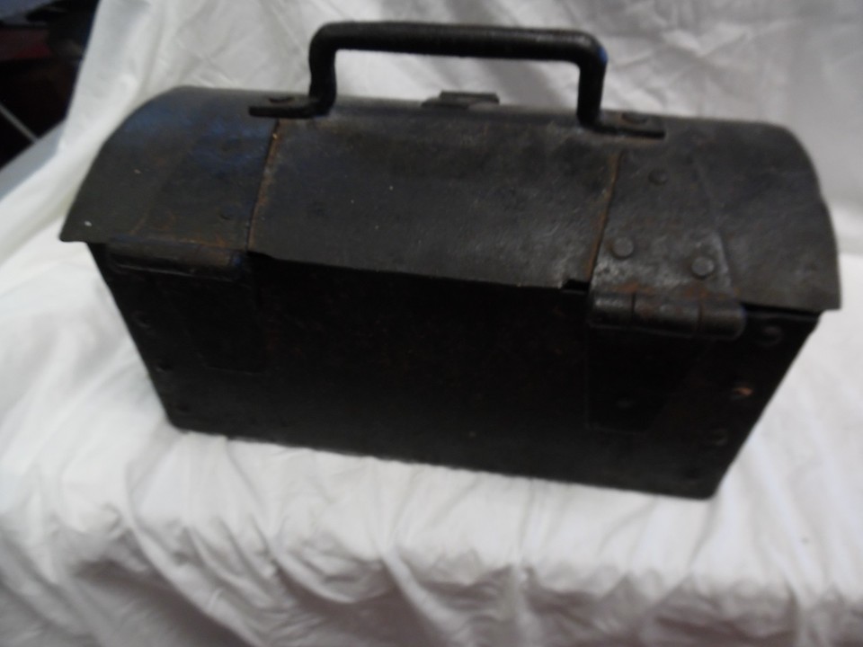 Heavy Antique Primitive Arts & Crafts Era Metal Tool Strong Box ...