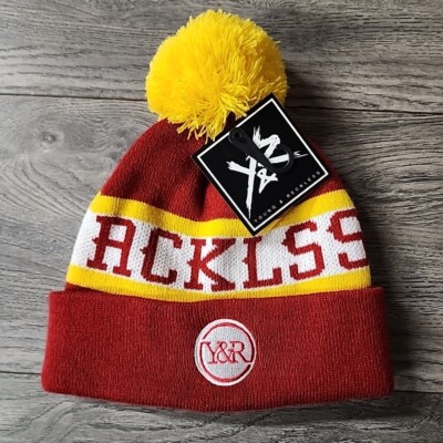New Young & Reckless Lane Change Cap Hat Pom Beanie Red Yellow White | eBay