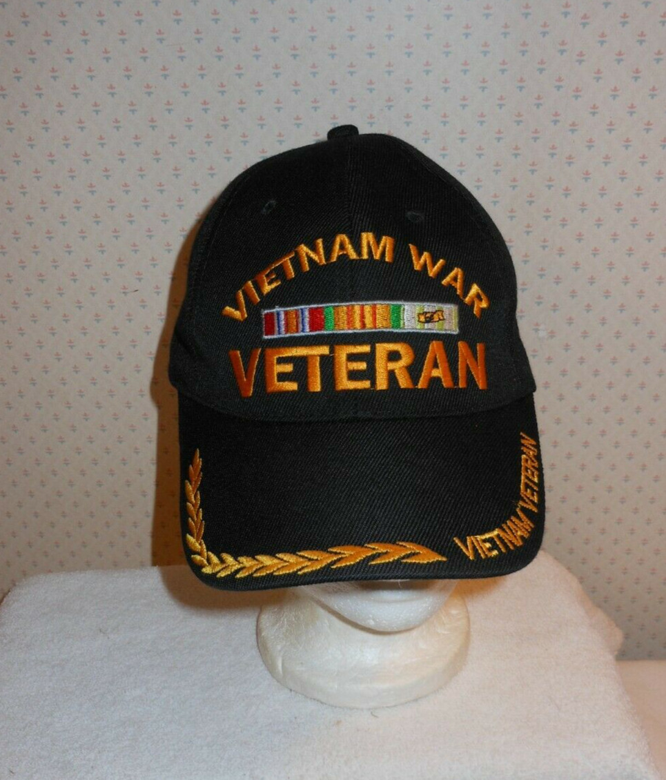 Vietnam War Veteran Vet Black Embroidered Cap Hat Lic… - Gem