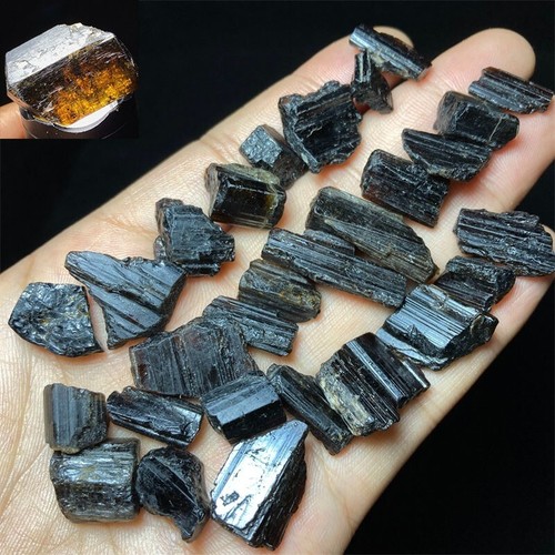 73g Natural Raw Rock Quartz Gemstone Yellow Tourmaline Crystal Rubble ...