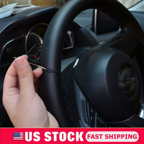 38cm 15" DIY Leather Car Auto Steering Wheel Cover Needle Thread Black ...