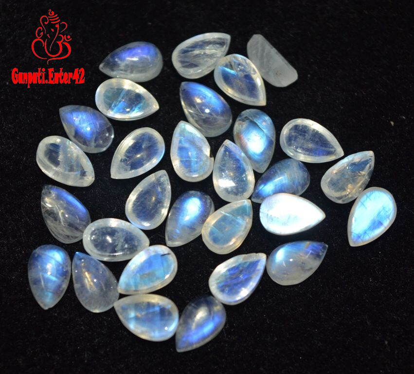 NATURAL RAINBOW MOONSTONE PEAR CABOCHONS 14x10 MM 4 PCS LOT LOOSE ...