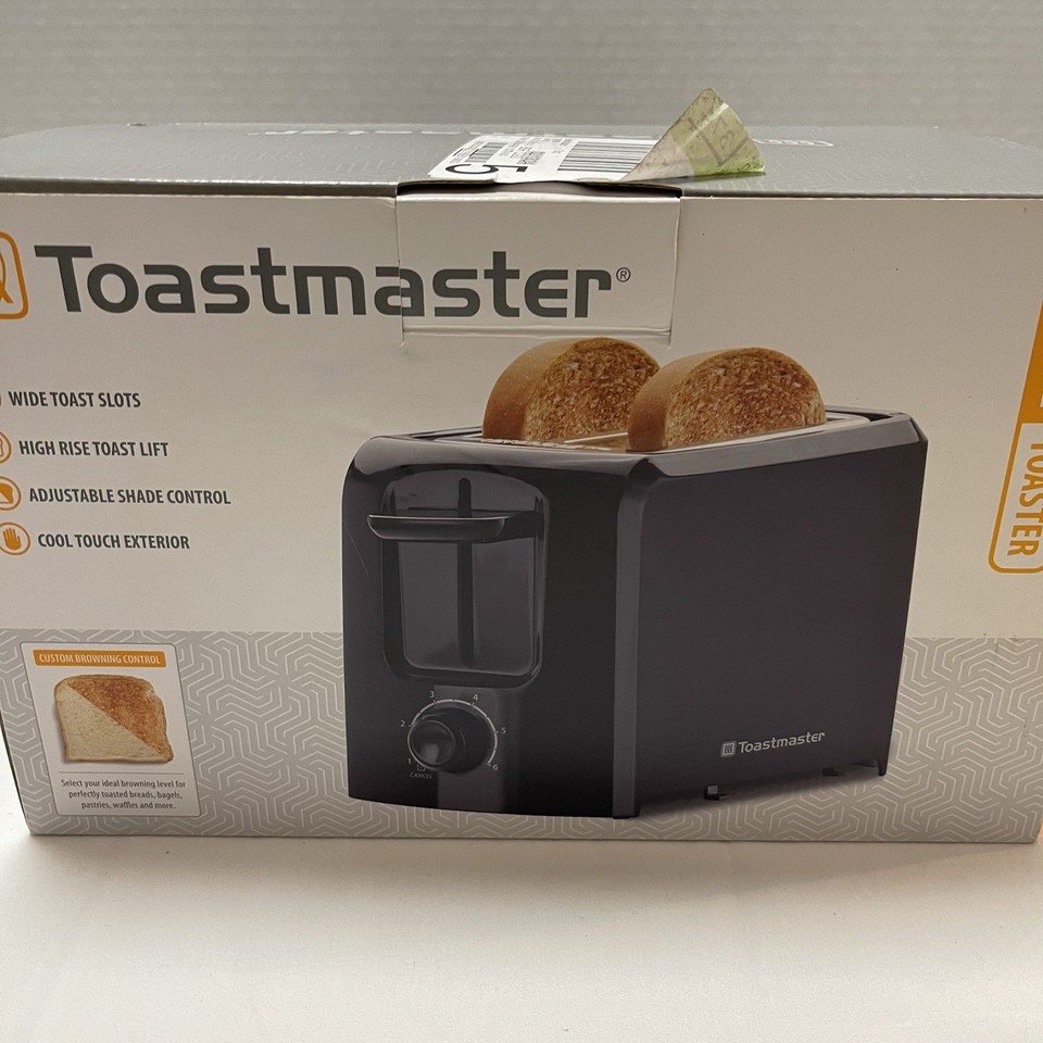 Toastmaster 2 Slice Toaster Wide Toast Slots Custom Browning Black NEW ...