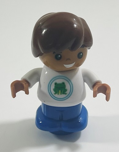 Lego Duplo Boy Figure - Brown Hair - Frog on White Shirt | eBay