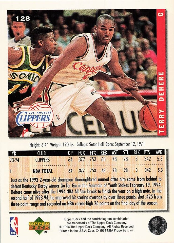 1994-95 Collector's Choice Silver Signature #128 Terry Dehere | eBay