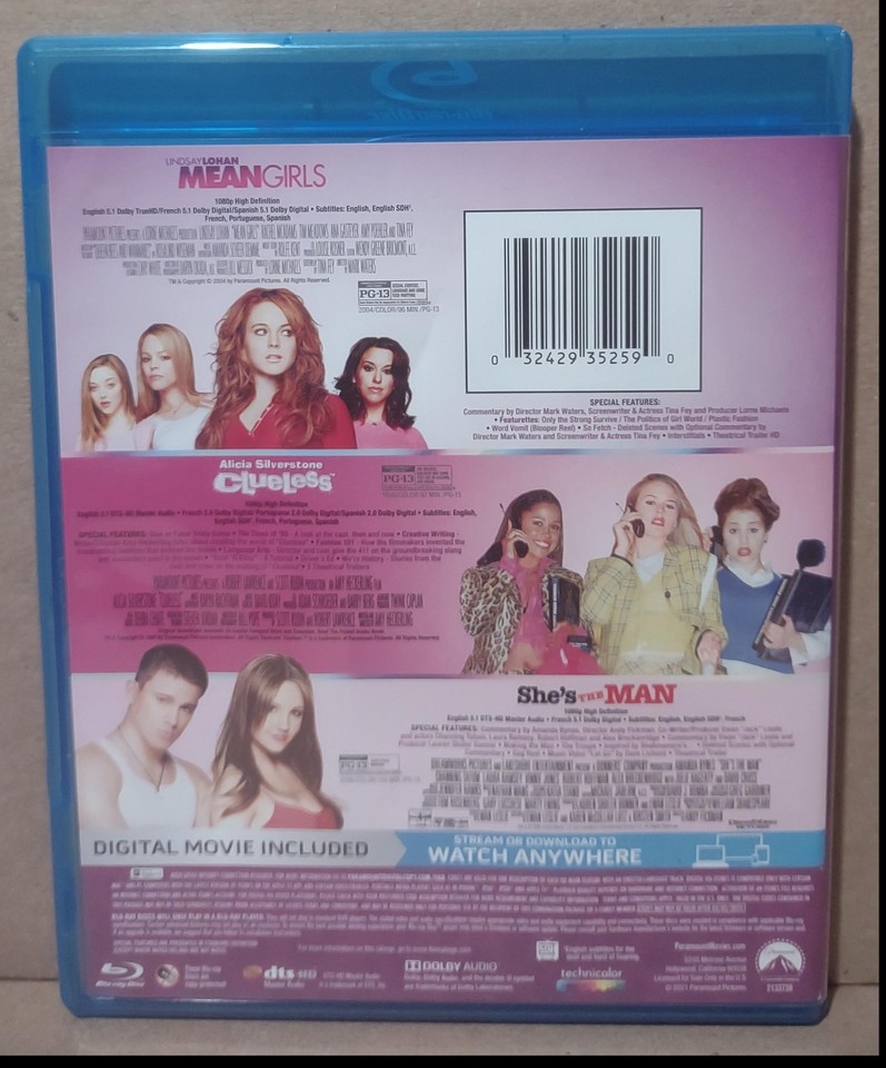 LIKE NEW - Mean Girls / Clueless / She's The Man Blu-ray 1995-2006 ...