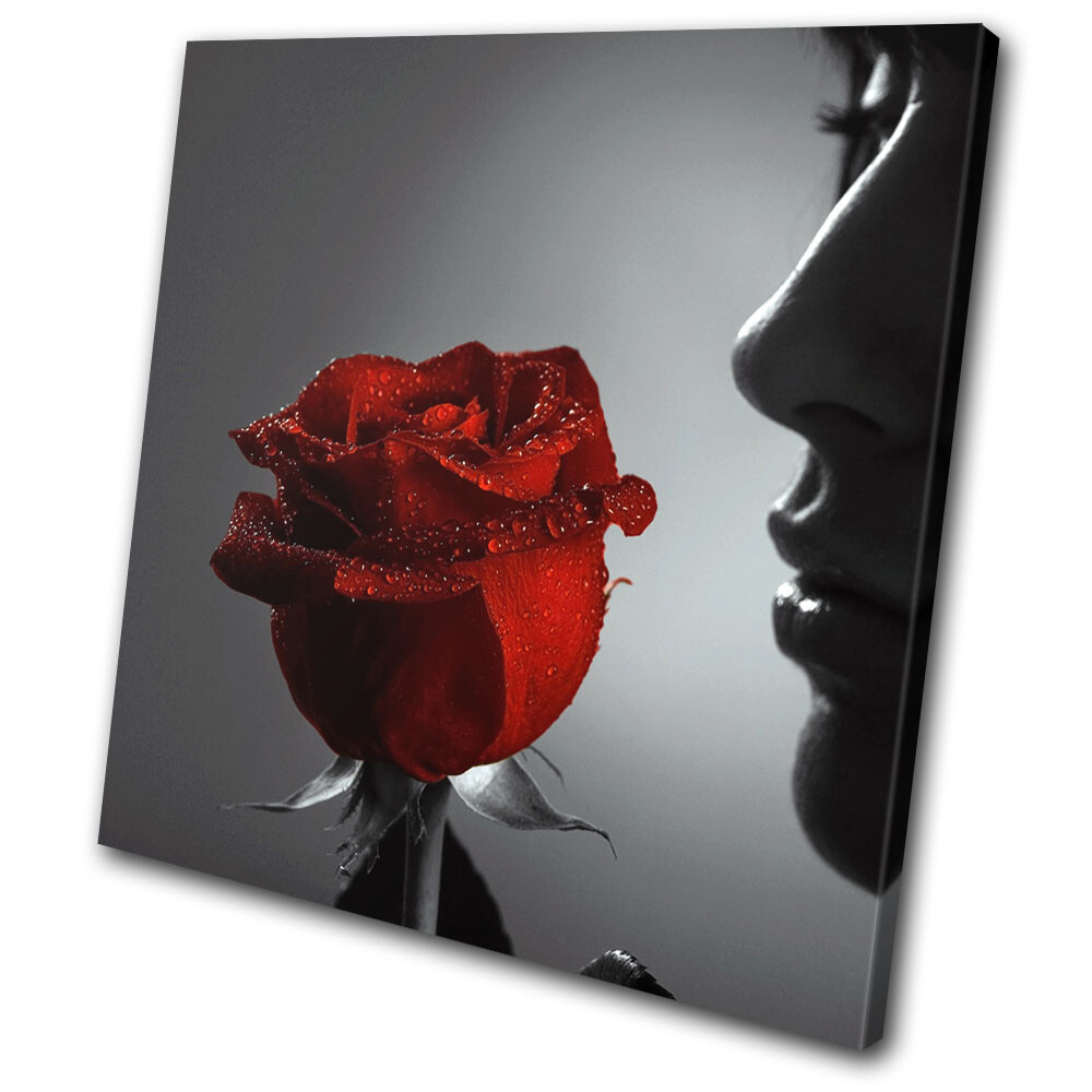 Red Rose Portrait Flower Lady Girl Floral SINGLE CANVAS WALL ART ...