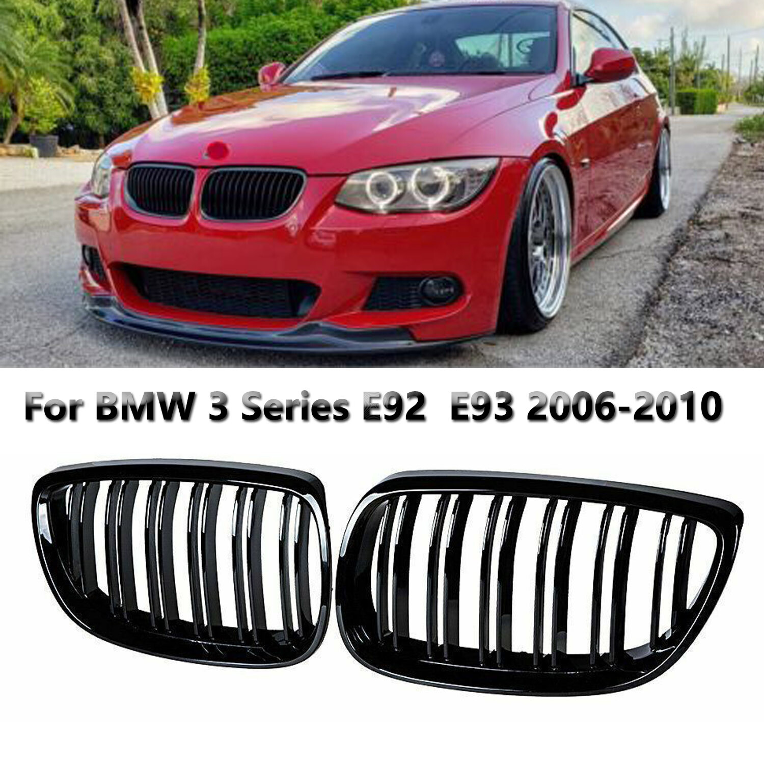 For BMW E92 E93 2007-2010 Gloss Black Front Kidney Grille Style 328i ...