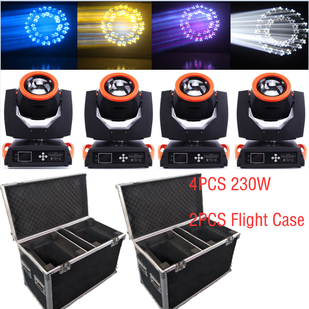 4PCS 7R 230w Beam Stage Moving Head Light Zoom Party Light+Flight Case ...