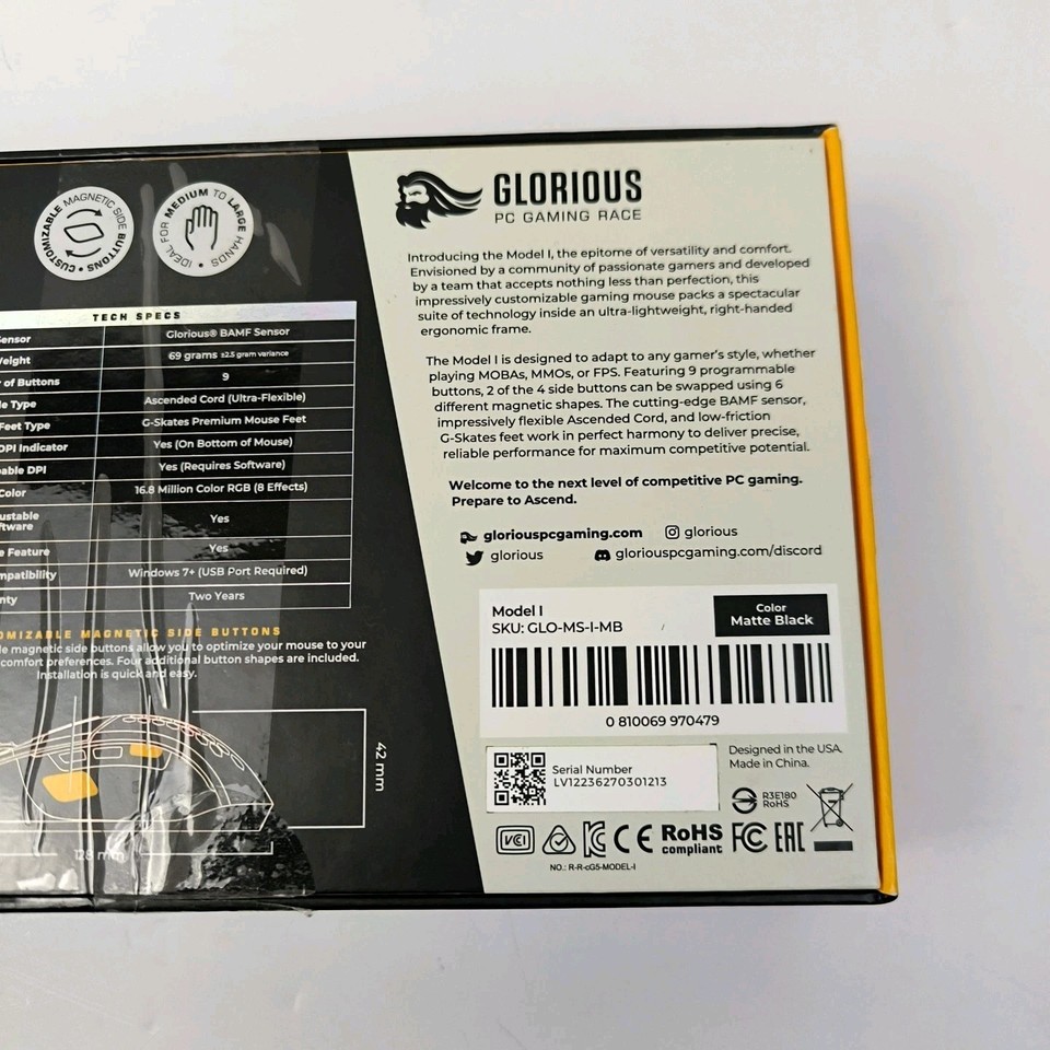 Glorious Model I Wired Gaming Mouse - USB 69g RGB - Matte Black - VGC ...