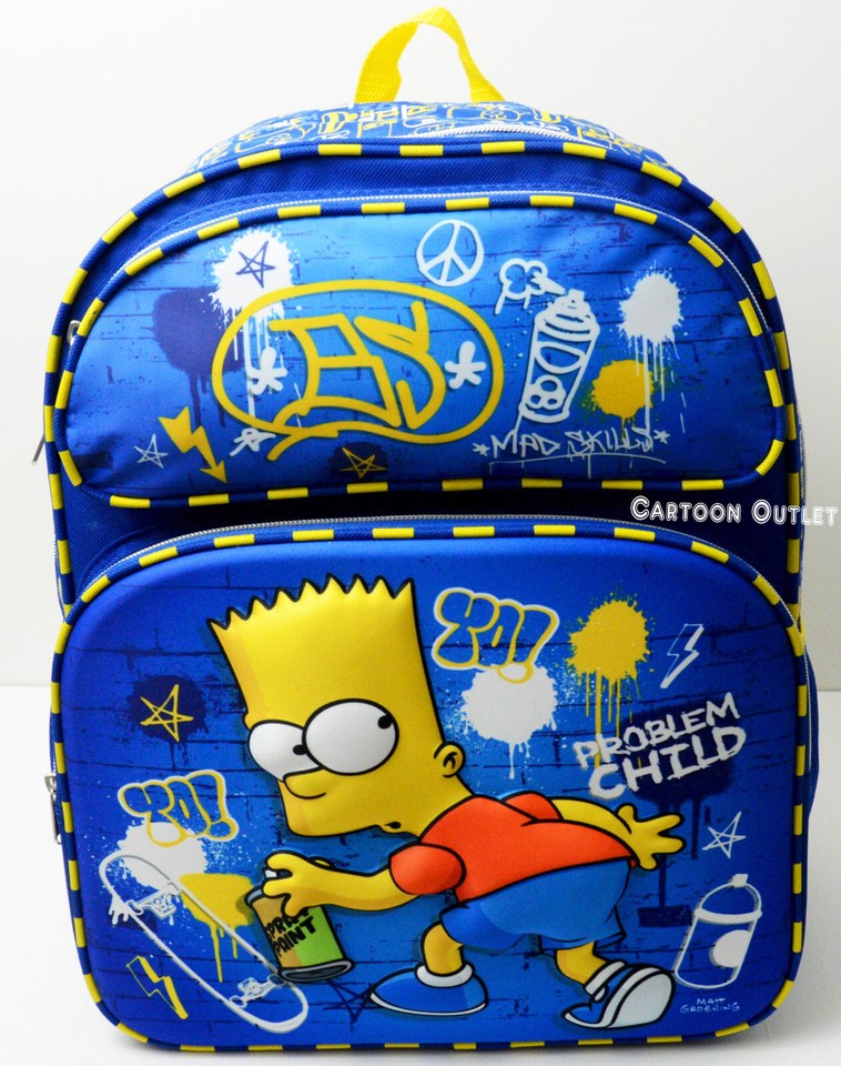 The Simpsons Bart Large Backpack 16" Graffity Art Bag School Travel ...