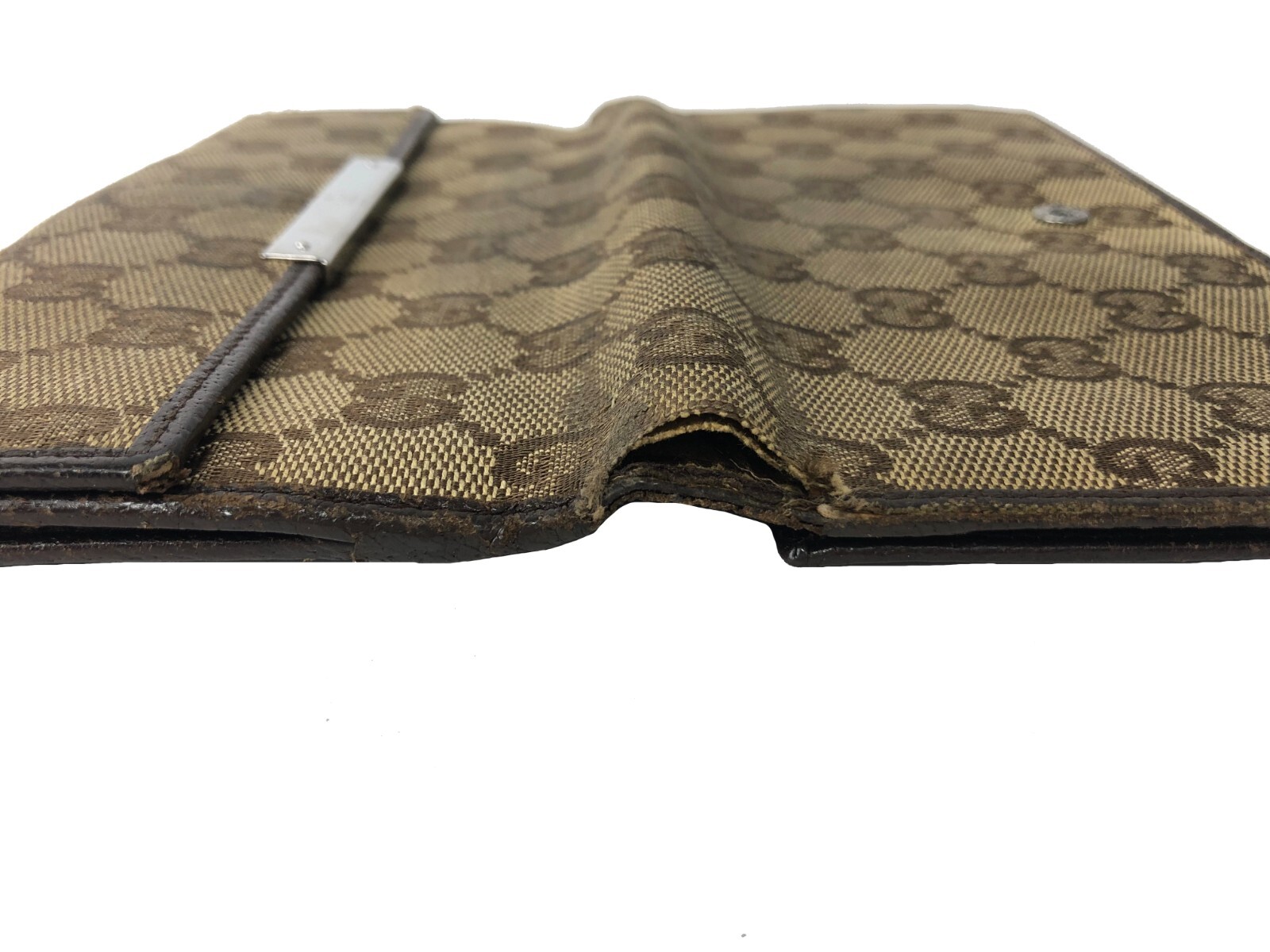 GUCCI GG Pattern Canvas Leather Brown Bifold Long Wallet Purse Italy ...