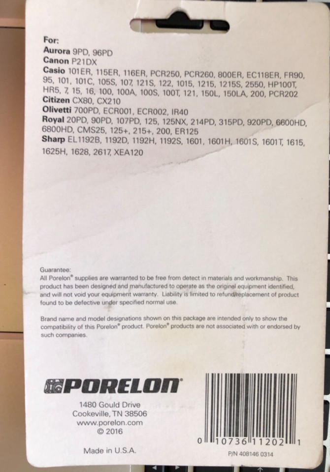 Lot of 2 PORELON #11202 PR40 BLACK INK ROLLER Casio, Royal, Sharp | eBay