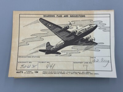 1956 US AIR FORCE Military Boarding Pass AIRPLANE MATS | eBay