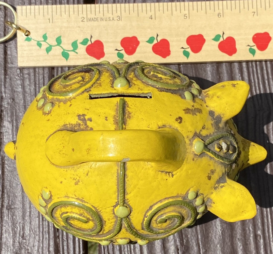 Vintage Fitz & Floyd FF Paper Mache Piggy Bank Mustard Yellow Avocado ...