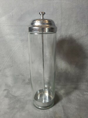 Vintage Barber Shop Glass Comb Container Jar w/Lid 9” Tall Straw Holder ...