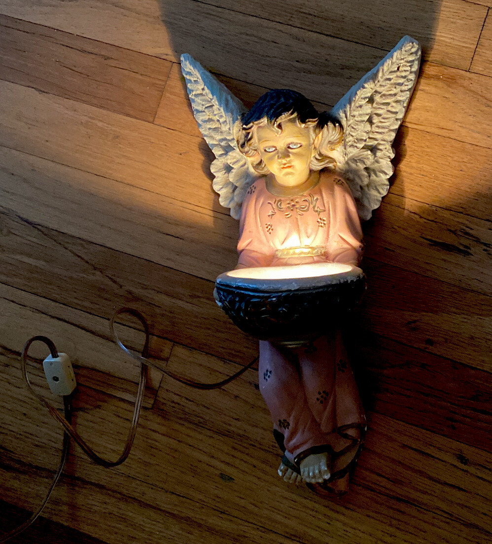 Vtg Large Painted Chalkware Angel Chippy Lighted Electric Statue | eBay