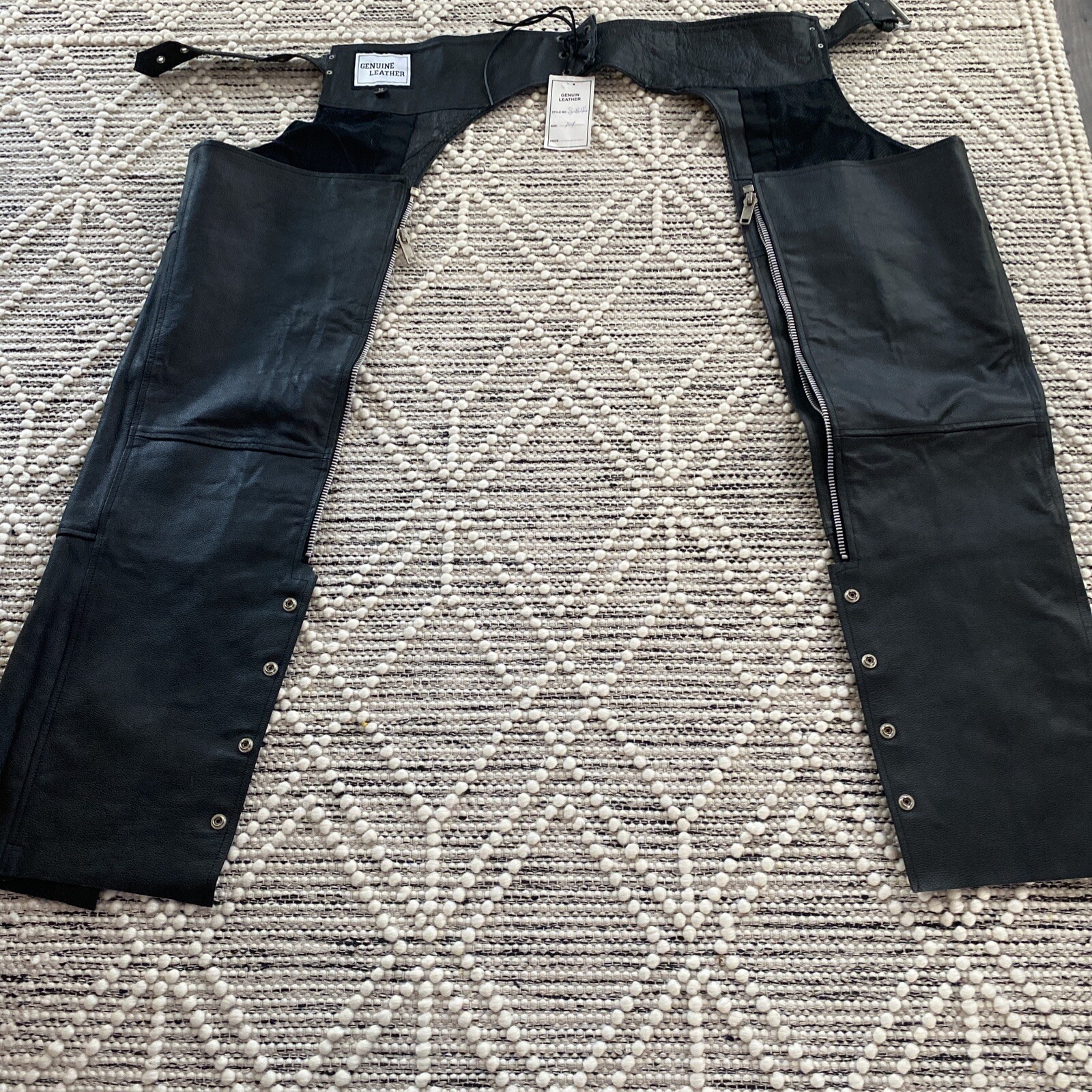 Unisex Black Genuine Leather Chaps Motorcycle Zipper Leg Chaps Size M ...