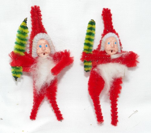 2 Vintage Chenille Pipe Cleaner Santa's with Clay Faces from Occupied ...