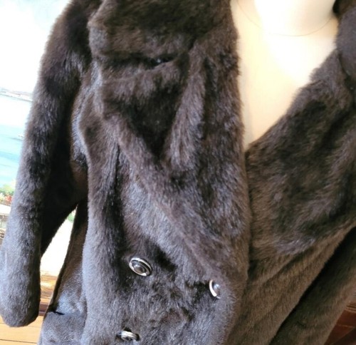 Vintage Dark Brown Faux Fur Pea Coat Sharpee Medium | eBay