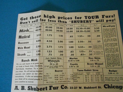 A B SHUBERT FUR CO PRICE LIST, ENVELOPE & TAG, VINTAGE TRAPPING | eBay