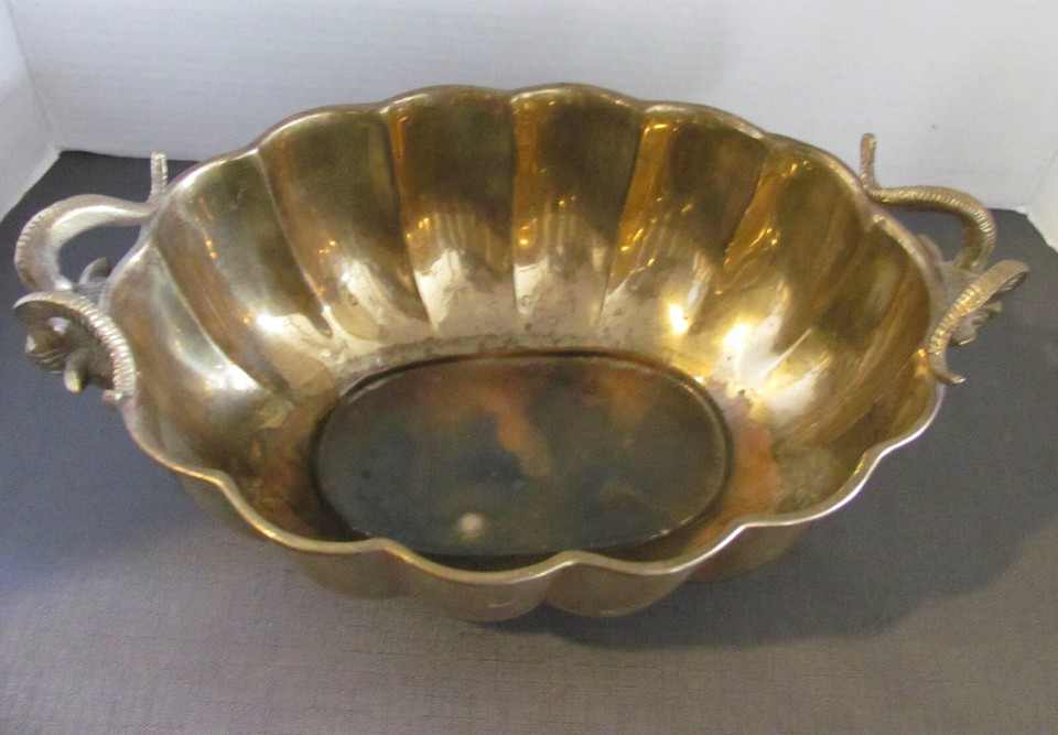 Vintage Brass Jardinière Bowl Planter Cache Pot Rams Head Handles and ...