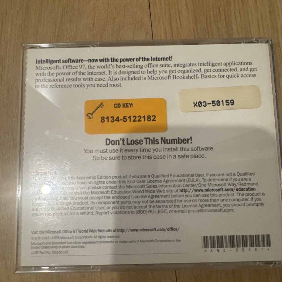 Microsoft Office 97 Professional Edition CD-ROM Key Code Product Key ...