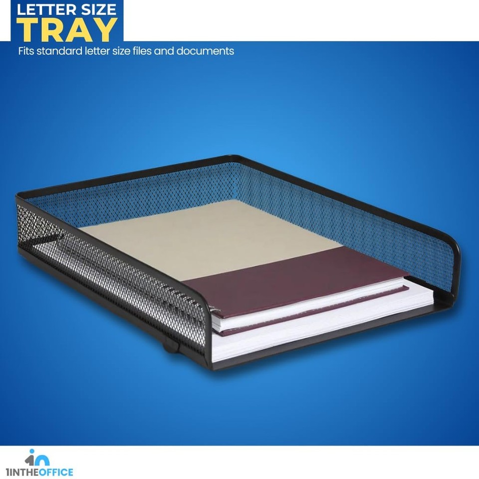 1InTheOffice Stackable Letter Tray, Matte Black Wire Mesh Front-Load ...