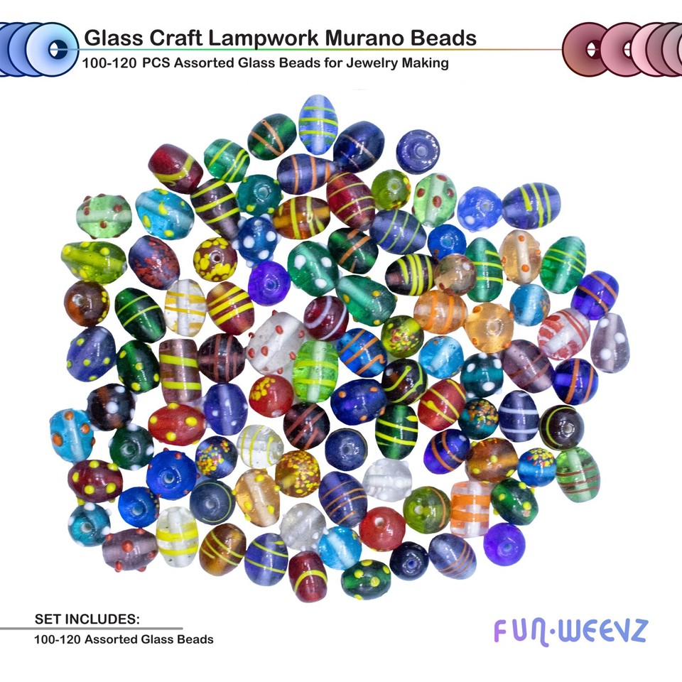 FunWeevz Assorted Glass Beads for Jewelry Making Adults, Large and ...