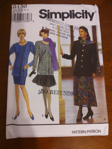 Simplicity #8136 Sewing Pattern Women's Skirt Jacket Scarf Size 8- 14 ...
