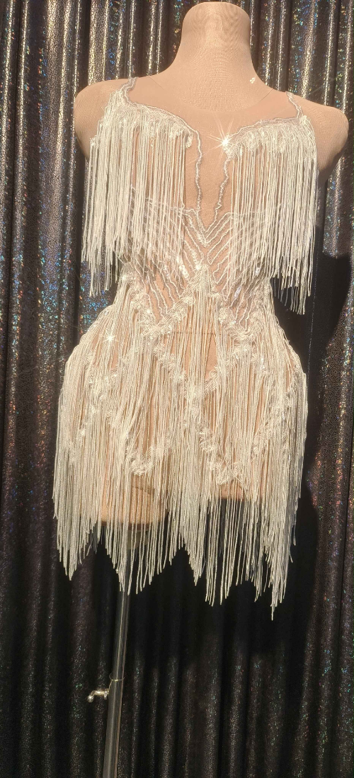White Fringe Evening Drag Queen Costume Party Rave Festival Singer ...