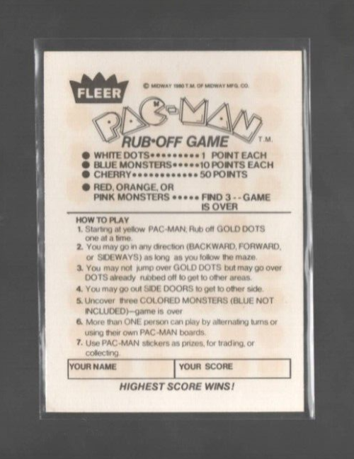 1980 Fleer Midway Pac-Man Rub-off Game Card Unscratched Near Mint | eBay