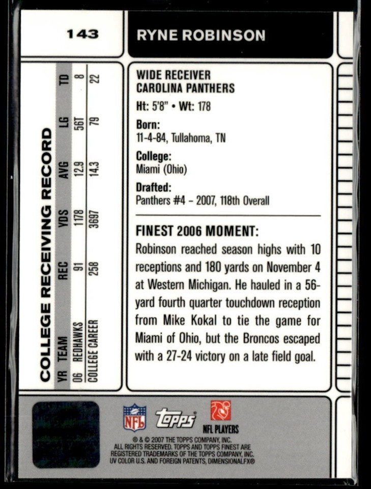 2007 Finest #143 Ryne Robinson Rookie Autographs | eBay