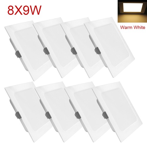 8X 9W LED Ceiling Lights Ultra-Thin Recessed Down Square Lamp Fixtures ...