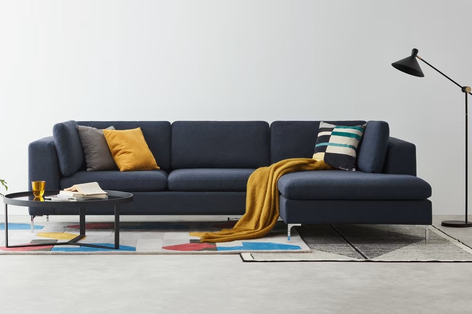 Made.com Navy Blue Right-Hand Chaise Sofa - RHF Corner Chaise Lounge ...