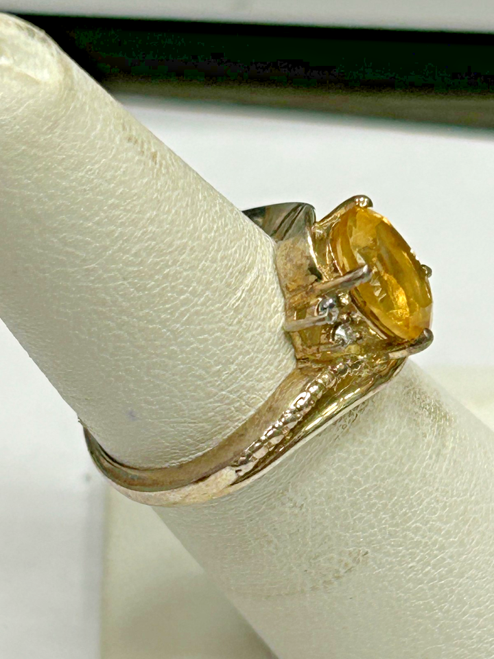 Signed STS 925 Gold Plated Sterling Silver Citrine And CZ Cocktail Ring ...