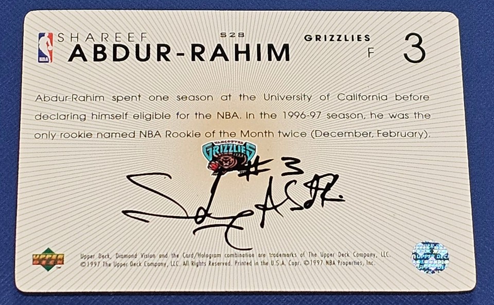 1997-98 Upper Deck Diamond Vision Shareef Abdur-Rahim Signature Moves ...