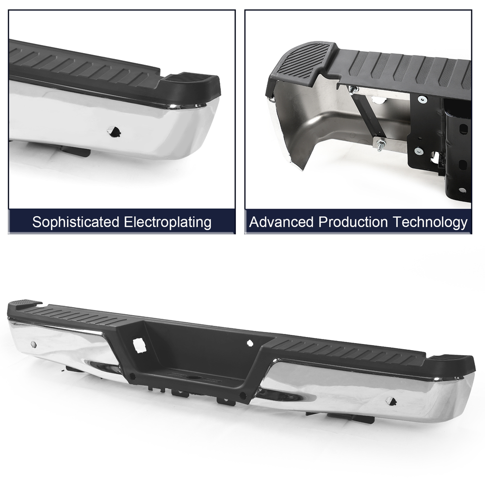 New Rear Chrome Step Bumper Assembly w/Sensor Holes for 15-20 Ford F ...