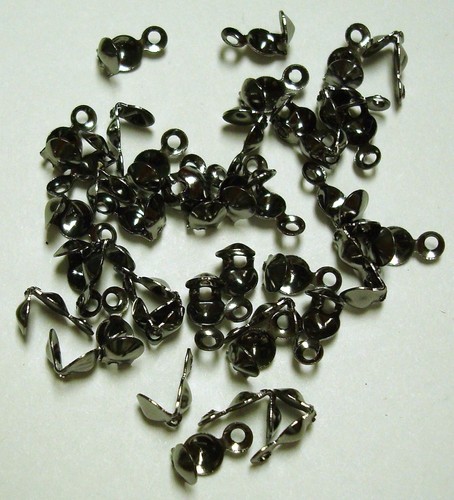 40 Gunmetal Black 4mm closed clam shell metal bead tips clasp findings ...